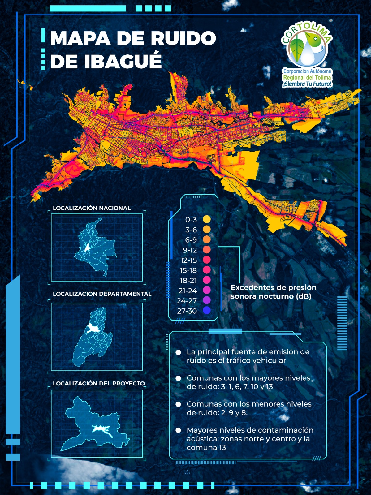 Consulte en la web de Cortolima el mapa del ruido de Ibagué